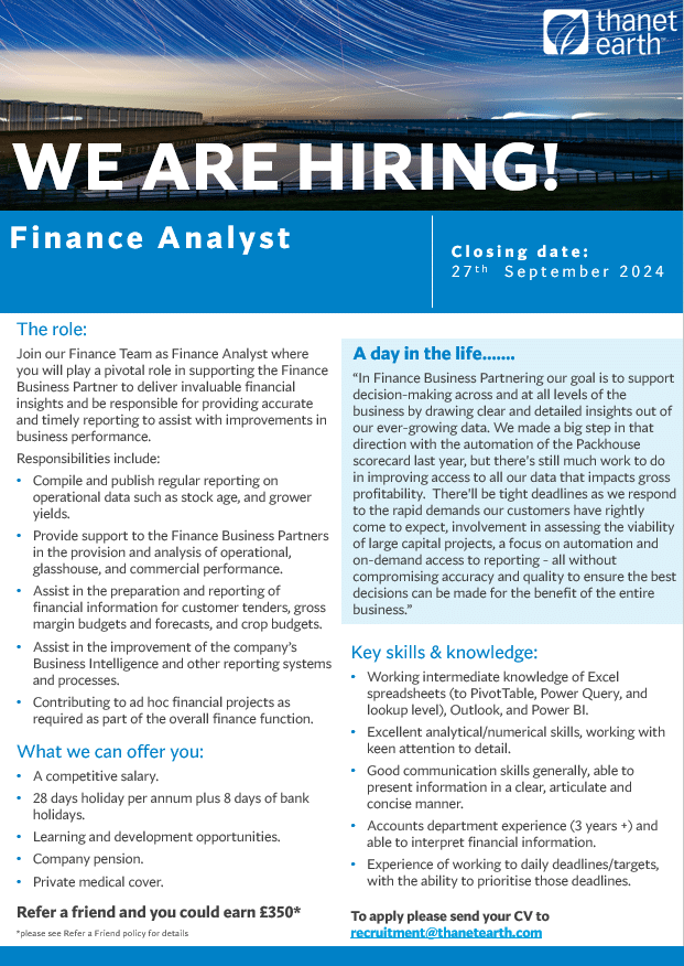 Thanet Earth Current Roles - Thanet Earth