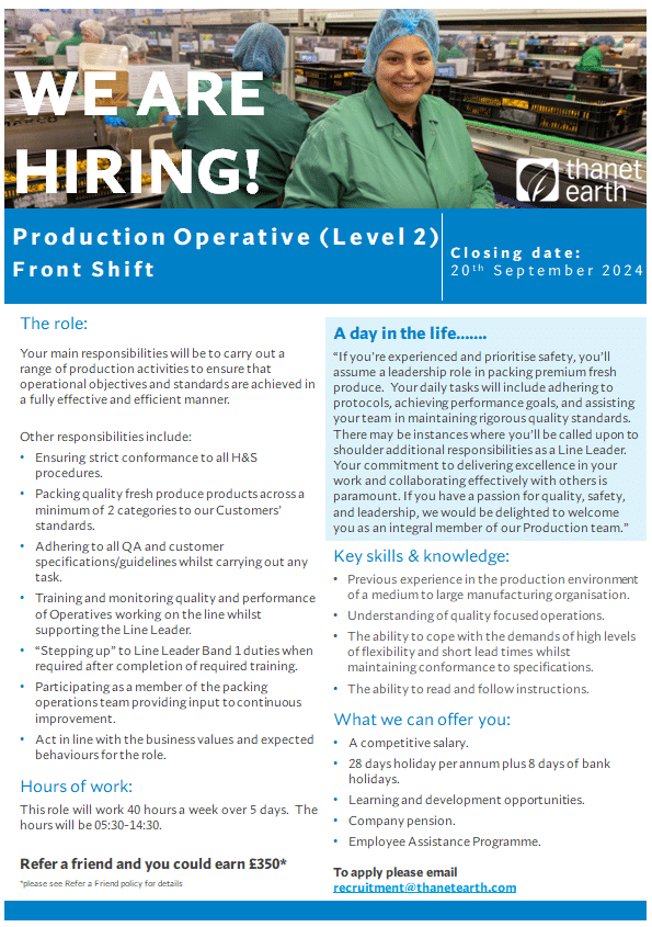 Thanet Earth Current Roles - Thanet Earth
